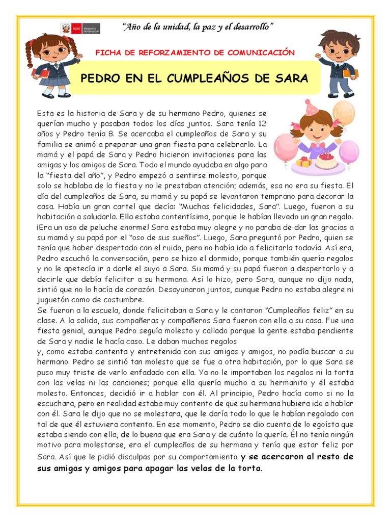 Reforzam-Comun-Pedro en El Cumpleaños de Sara | PDF | Cumpleaños