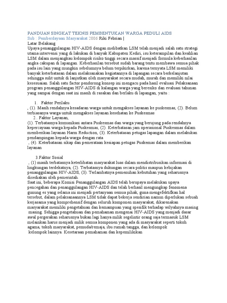 Panduan Singkat Teknis Pembentukan Warga Peduli Aids | PDF | Ilmu Sosial