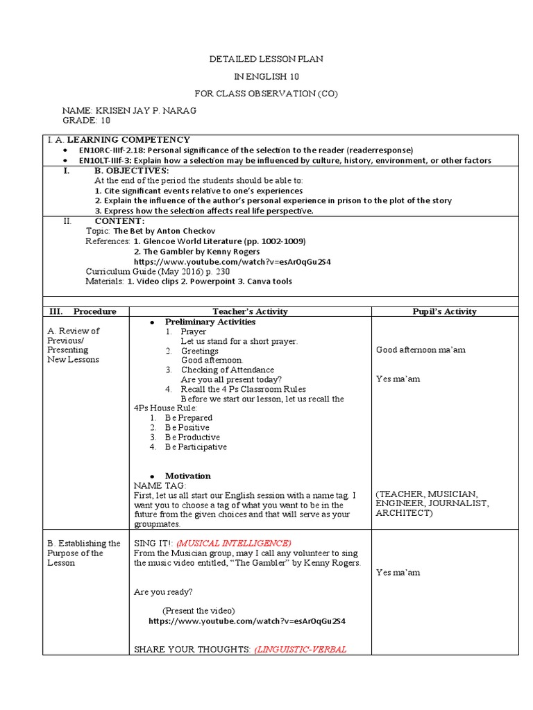 DETAILED-LESSON-PLAN - For Demo | PDF | Teachers | Lesson Plan