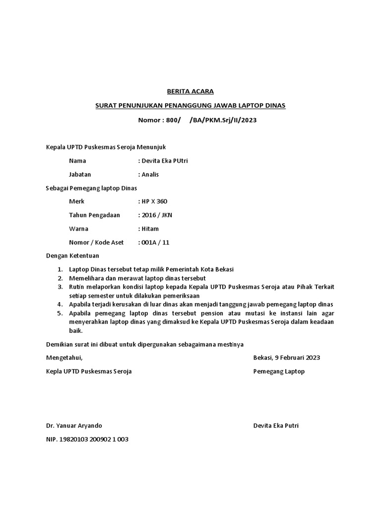 BERITA ACARA Laptop | PDF