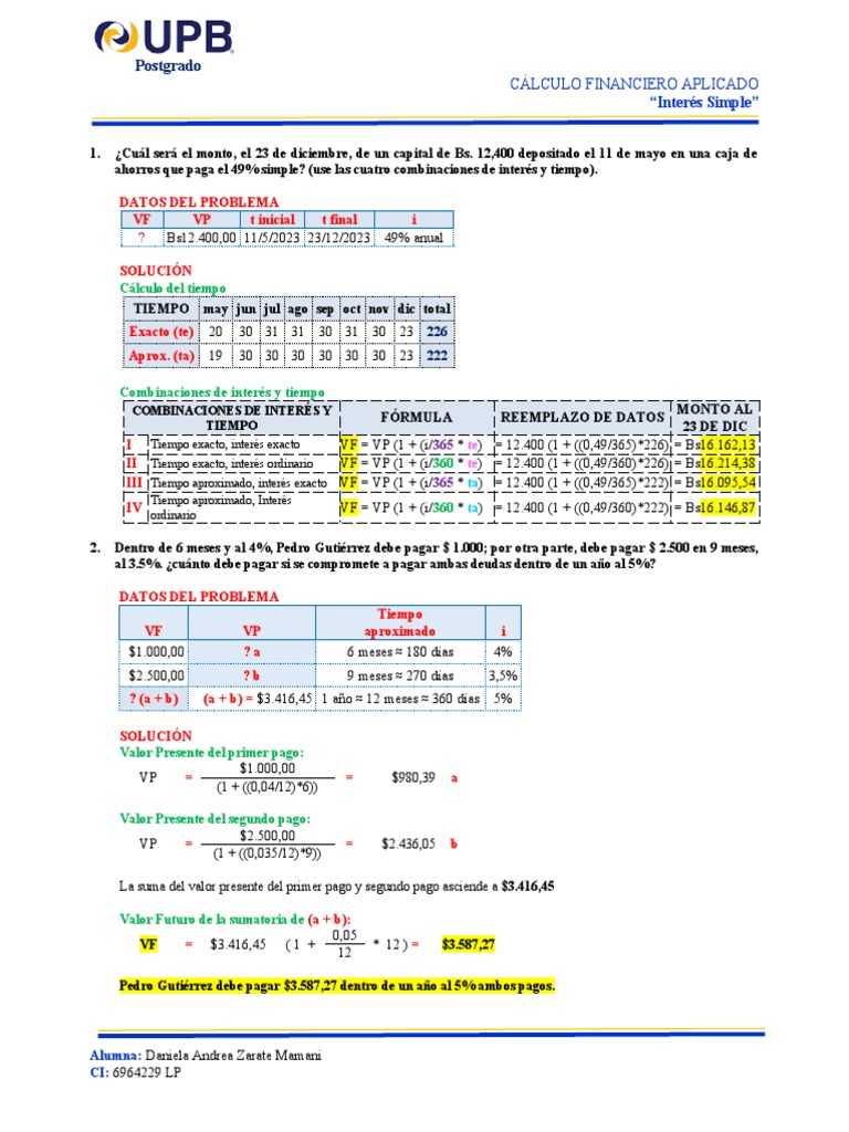 Ejercicios Interés Simple | PDF | Responsabilidad (contabilidad ...