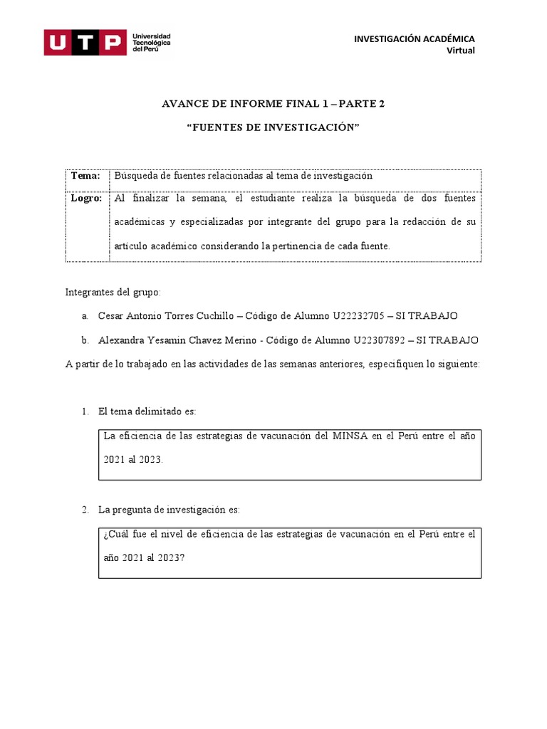 Semana 05 - Avance de Informe Final 1 - Parte 2 | PDF | Perú | Estadísticas