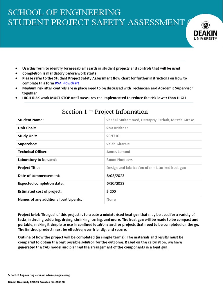 Use This Form To Identify Foreseeable Hazards in Student Projects and ... Use This Form To Identify Foreseeable Hazards in Student Projects and ...