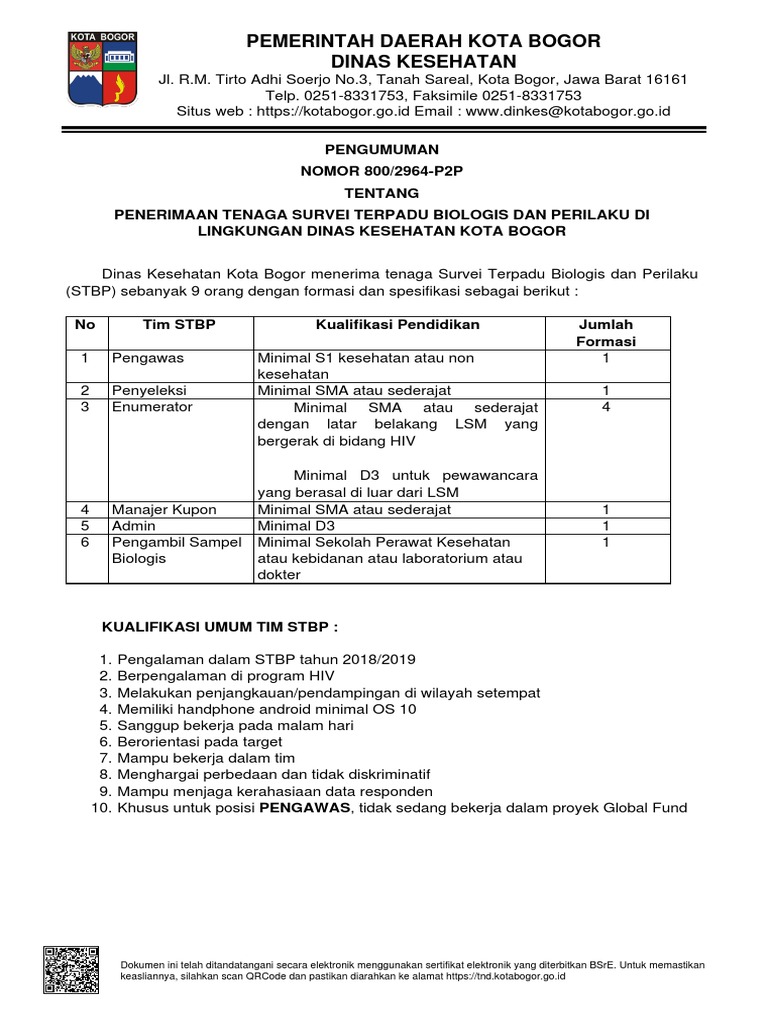 Pengumuman Rekrutmen STBP 2023 | PDF