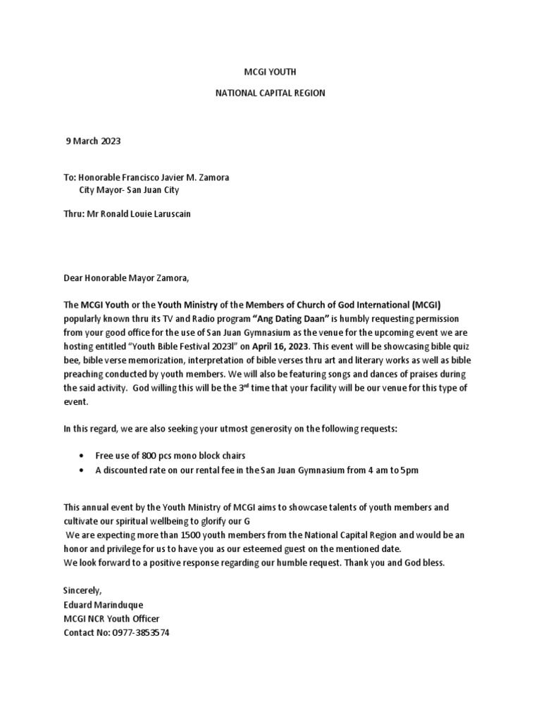 San Juan Gym Request Letter | PDF
