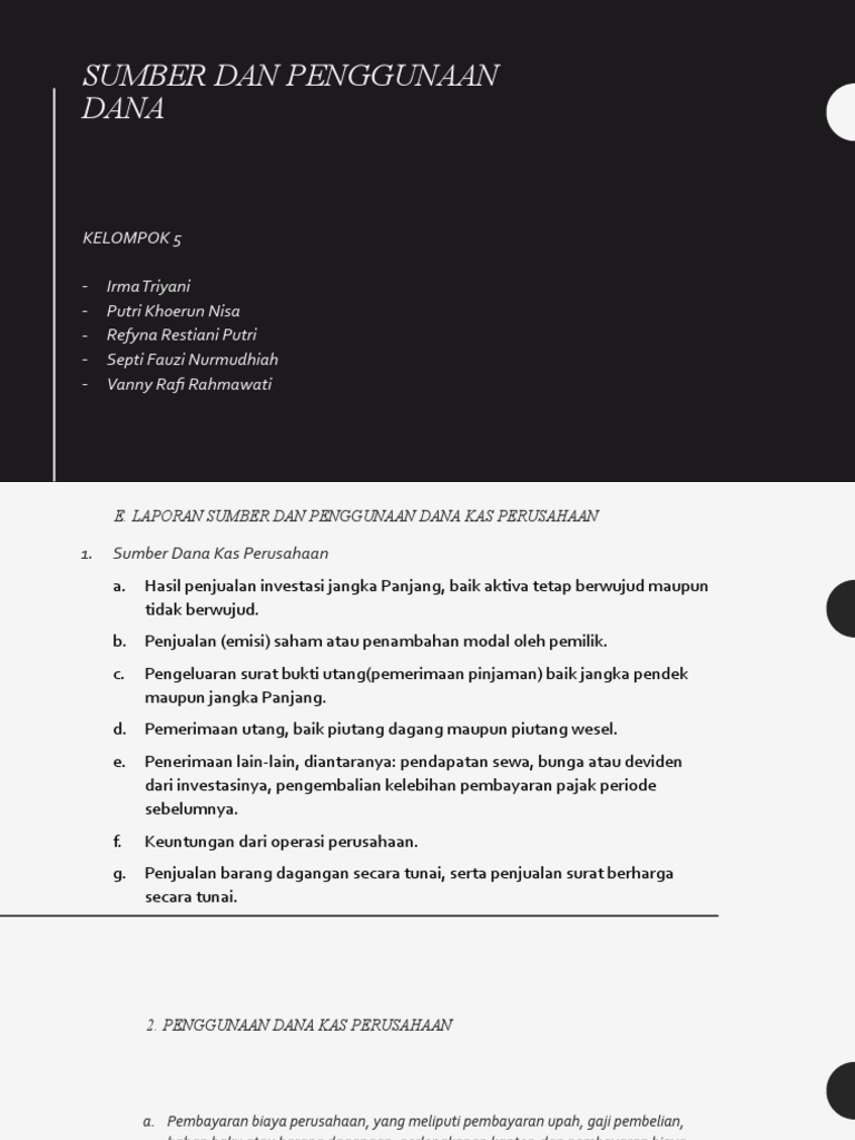 Sumber Dan Penggunaan Dana Irma | PDF | Pengelolaan Keuangan & Uang