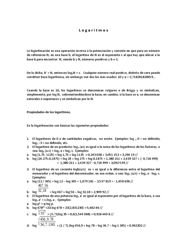 Logaritmos: Propiedades de Los Logaritmos | PDF | Logaritmo | Funciones especiales