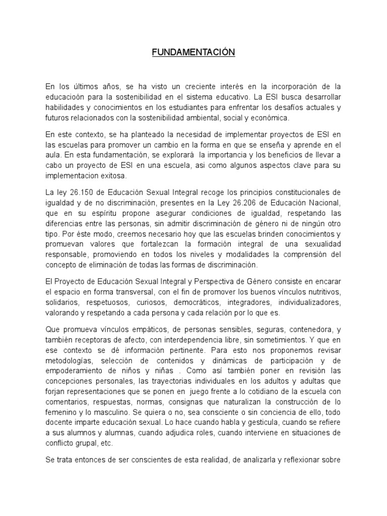 Proyecto Esi Segundo Ciclo | PDF | Educación sexual | Sustentabilidad