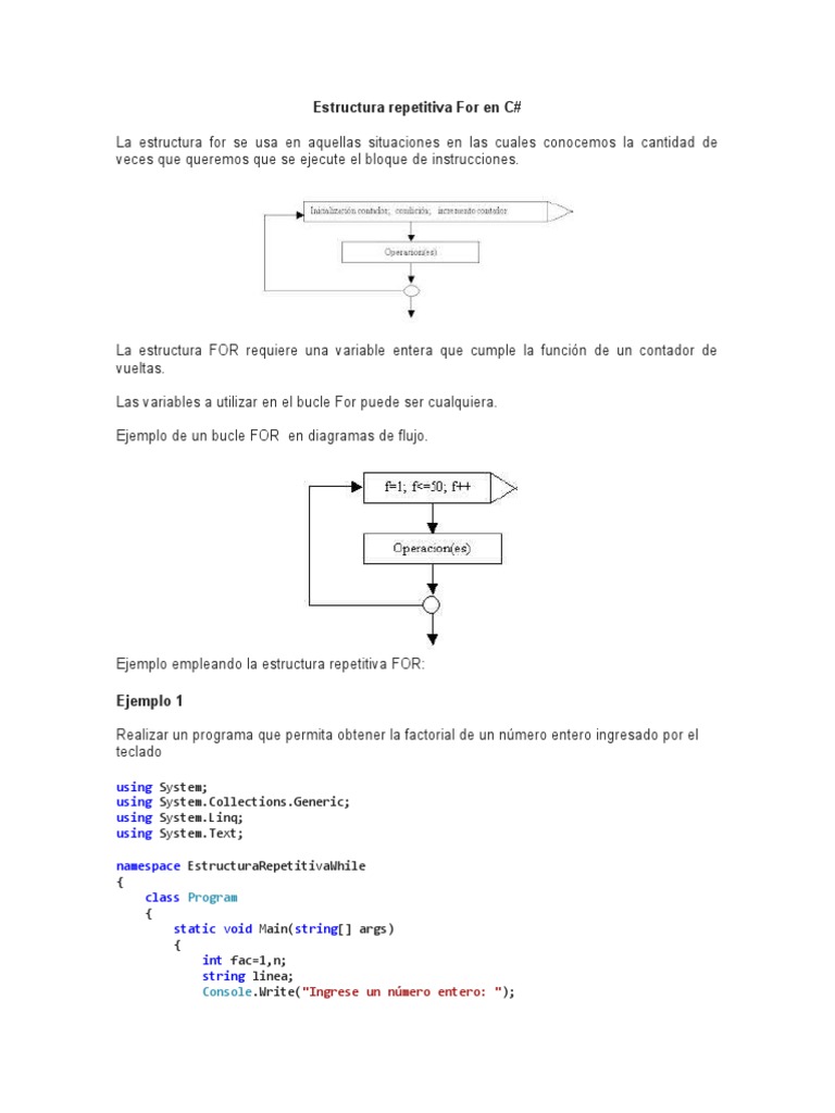 Estructura Repetitiva For en C#: Using Using Using Using Namespace Class Static Void String Int ...