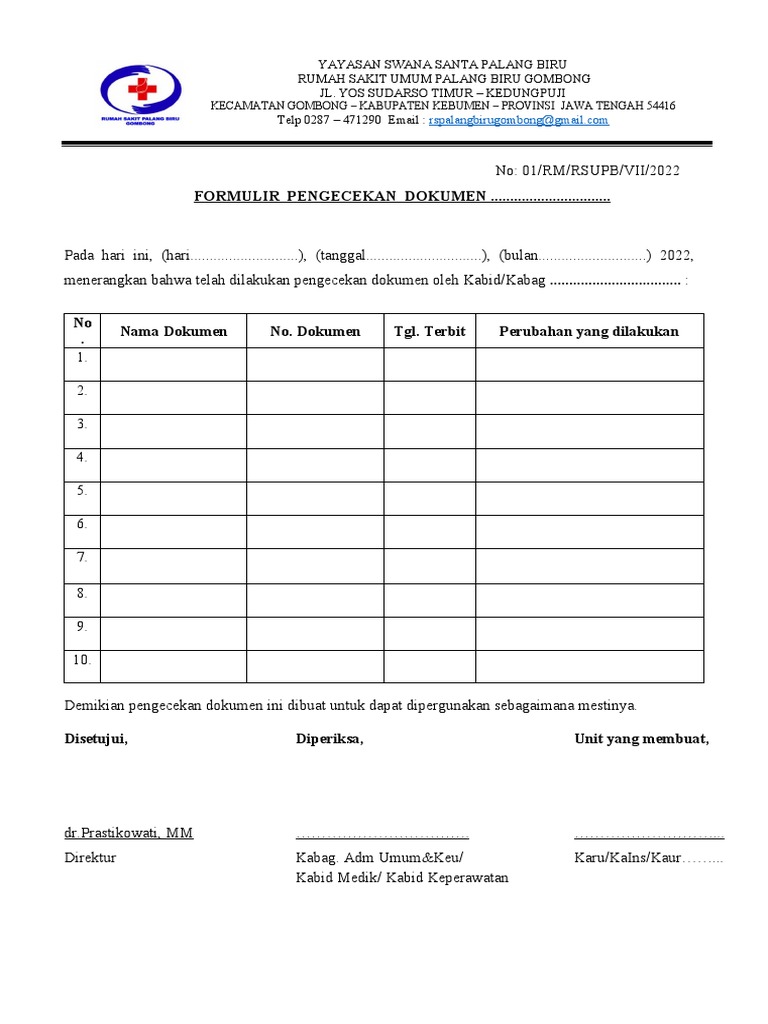 Templet Form Pengecekan Dokumen | PDF