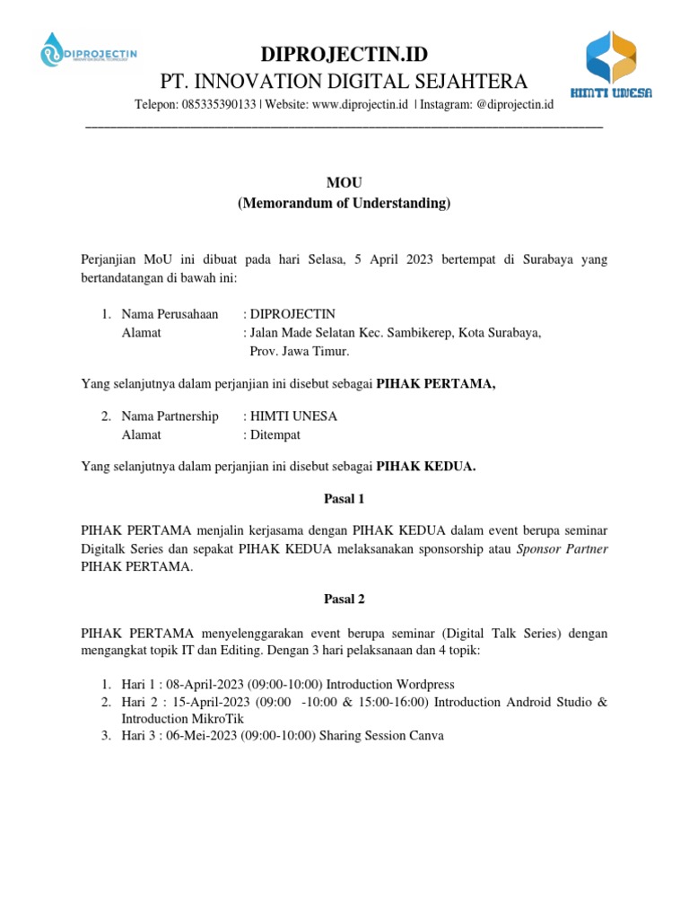 DRAFT MOU Event - DIPROJECTIN.ID | PDF