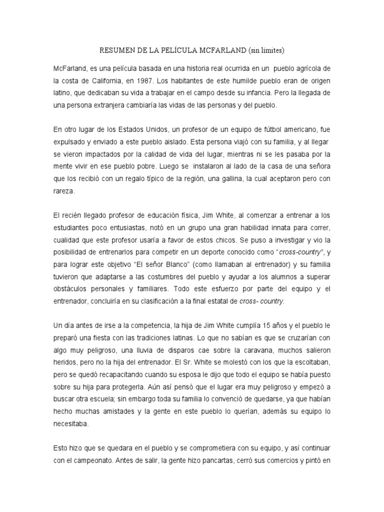 Resumen de La Película Mcfarland | PDF