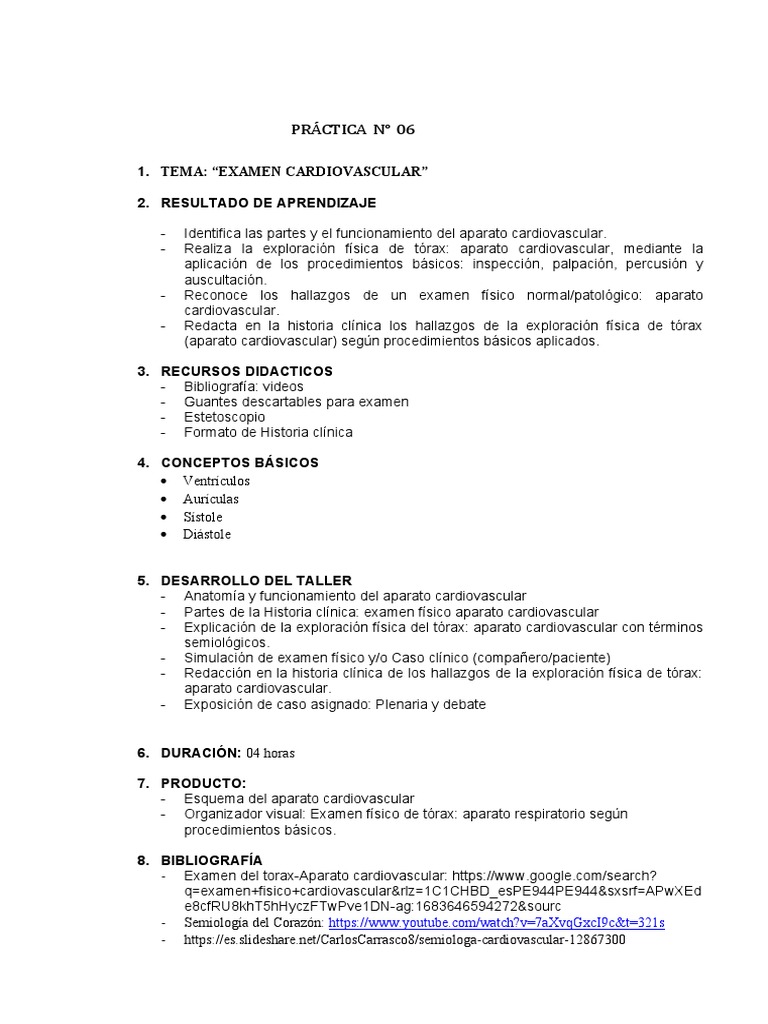 Practica N°6 Examen Cardiov | PDF | Ventrículo (corazón) | Corazón