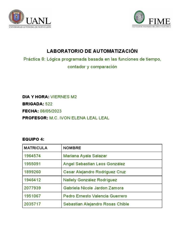 Practica 8 Laboratorio Automatizacion | PDF | Controlador lógico programable | Automatización