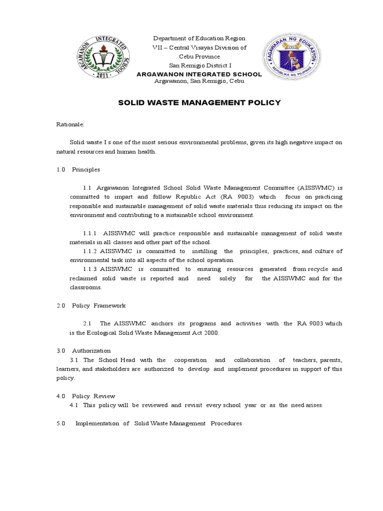 Solid Waste Management Policy | PDF | Waste Management | Waste