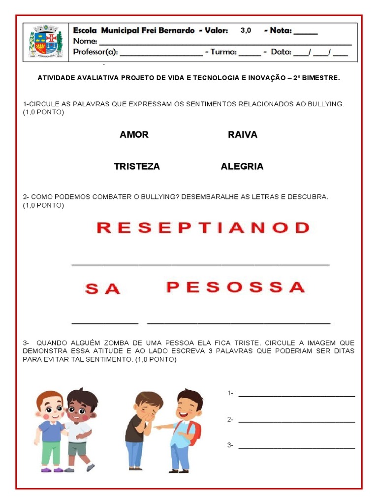 ATIVIDADE AVALIATIVA PV E TI - 2º Ano | PDF