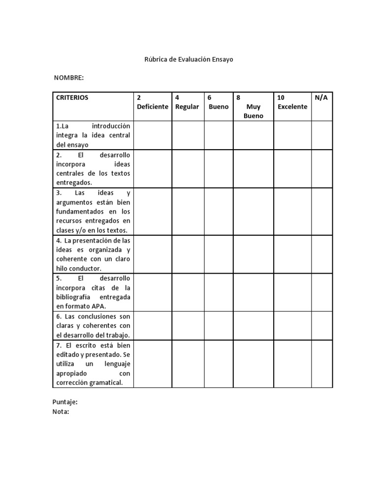 Pauta Evaluación Ensayo-1 | PDF