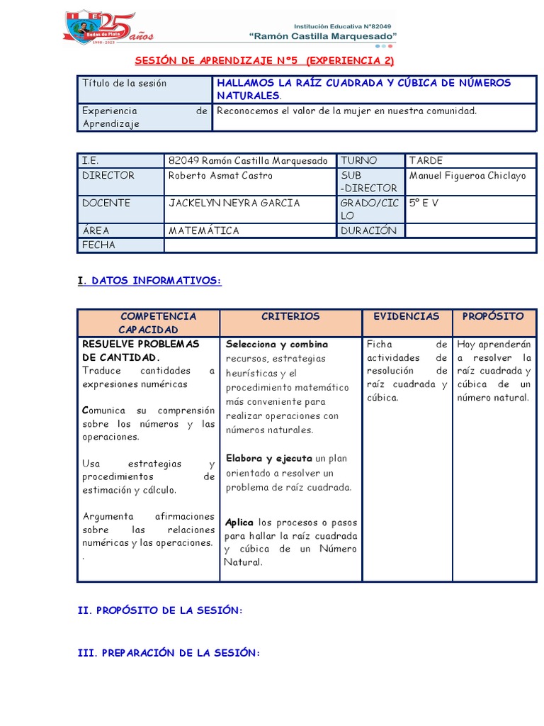 Sesión 5 Matematica - Raiz Cuadrada y Cúbica | PDF