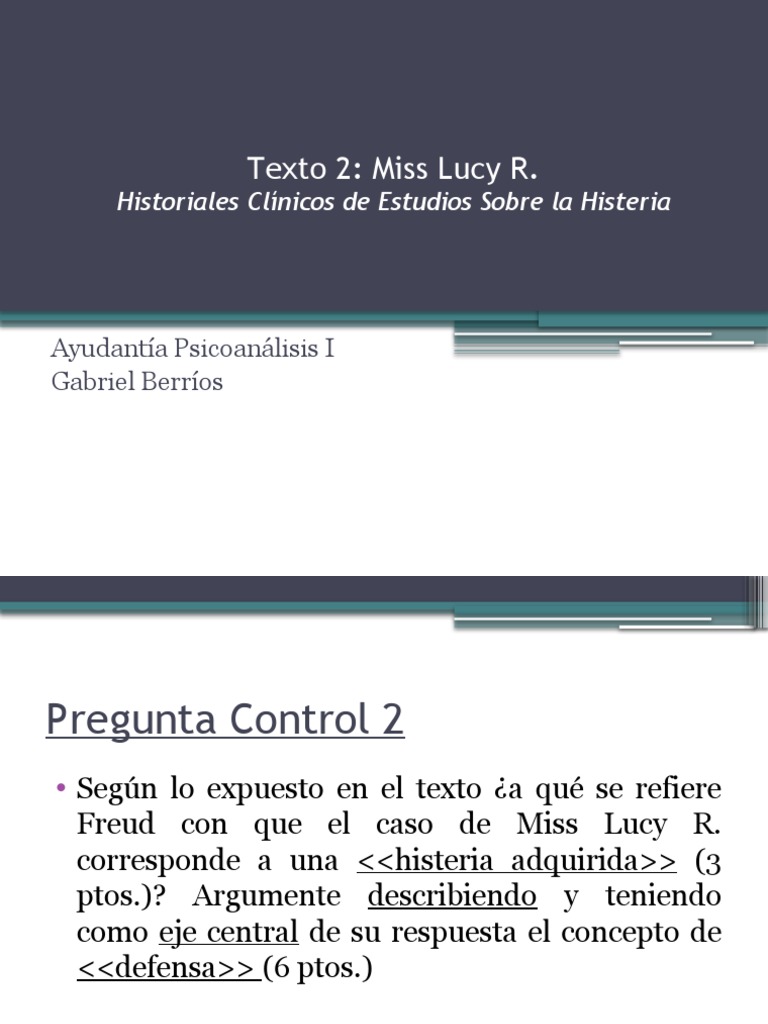 Ayudantía Texto Miss Lucy R. | PDF | Psicoterapia | Sigmund Freud