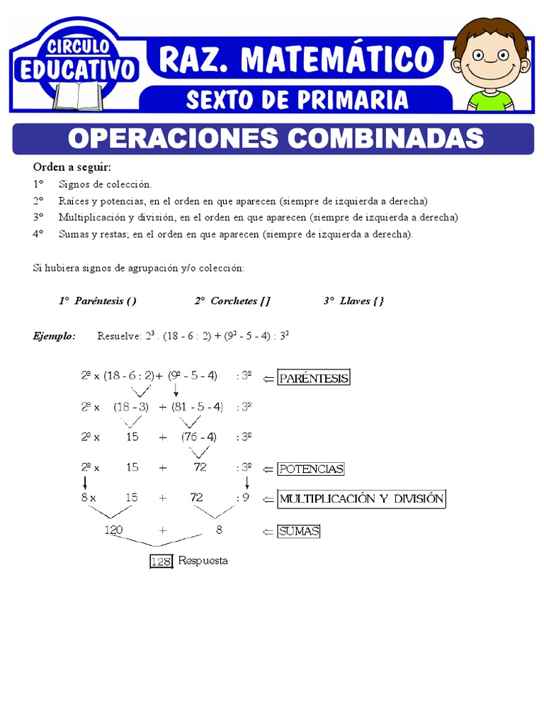 Operaciones Combinadas Con Numeros Naturales para Sexto de Primaria | PDF | Matemáticas | Aritmética