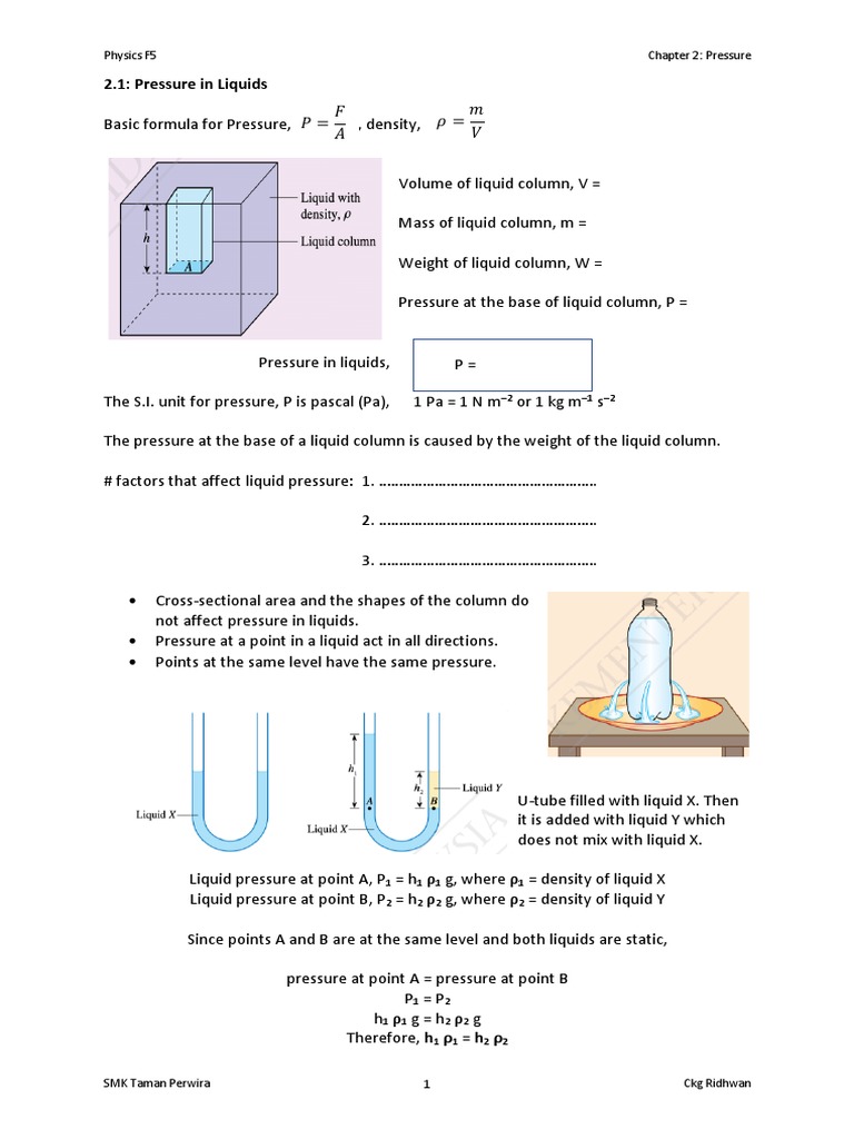Understanding Liquid Pressure Concepts | PDF | Pressure | Water