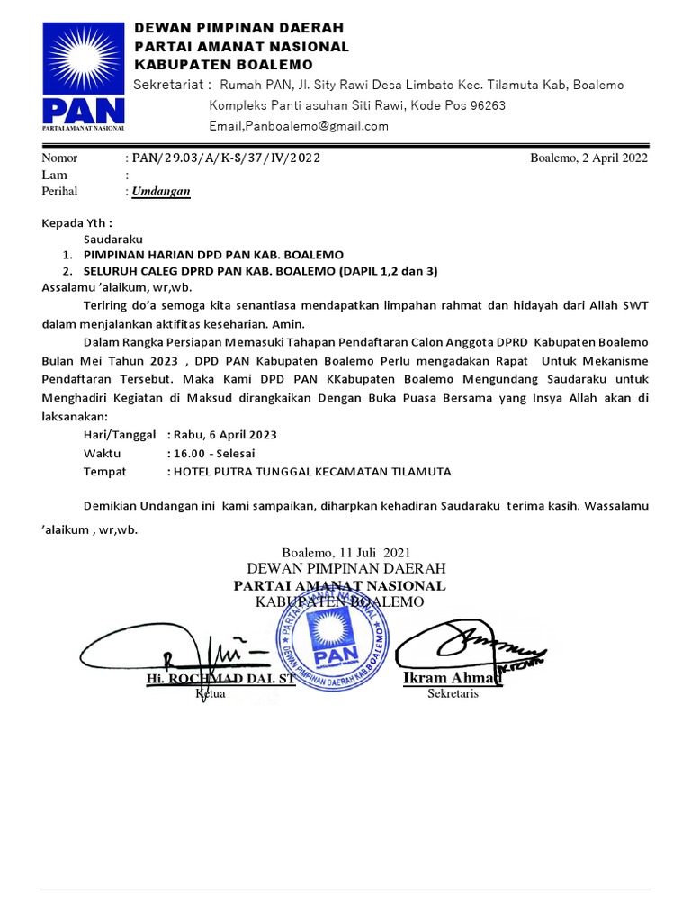 Undangan RAPAT PERSIAPAN PENDAFTARAN CALEG | PDF