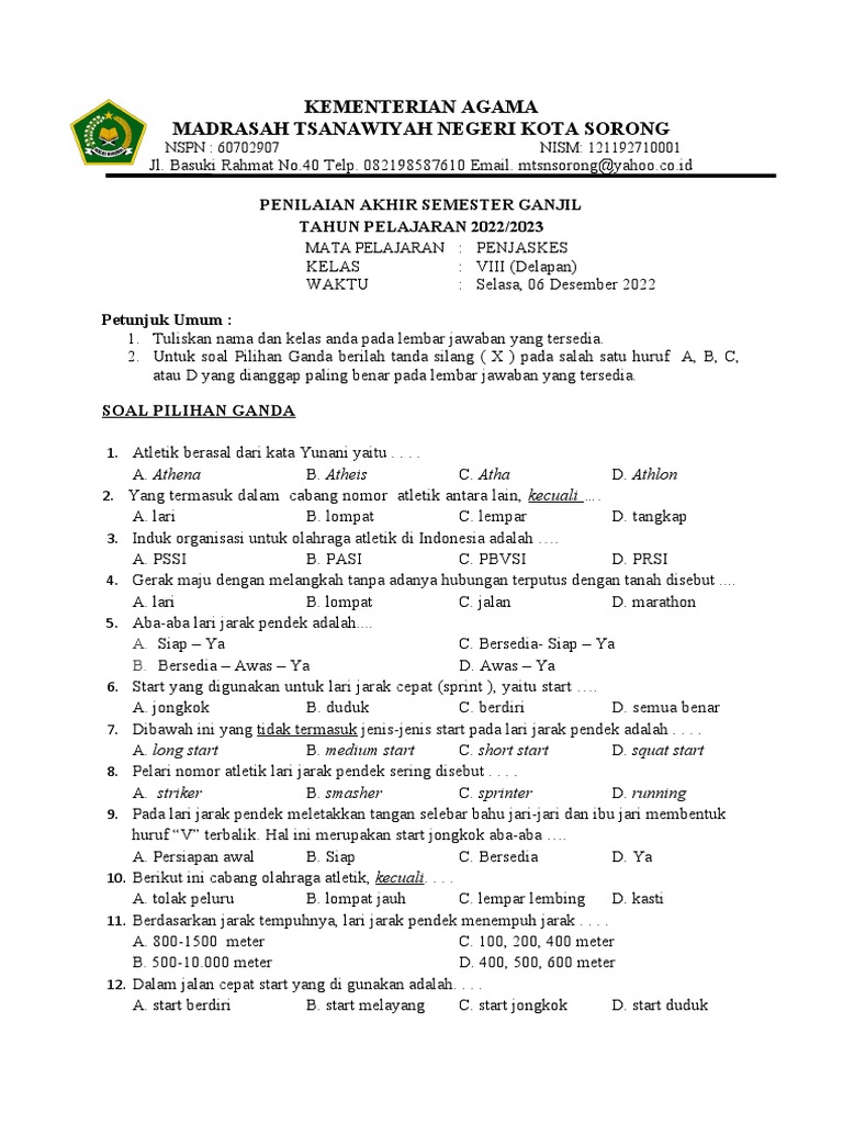 Soal Pas Ganjil 8 2022-2023 | PDF