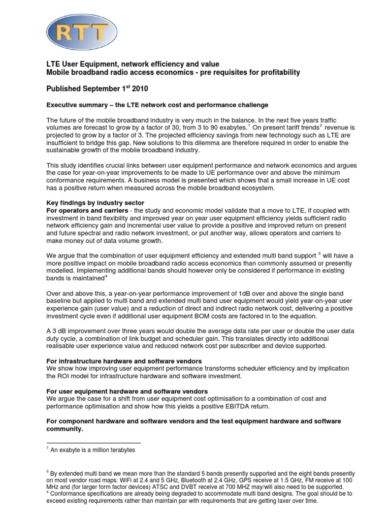 LTE User Equipment, Network Efficiency and Value | PDF | Lte ...