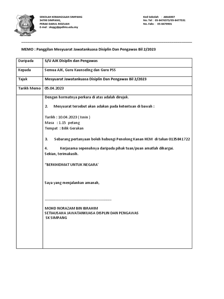 Memo Mesyuarat | PDF