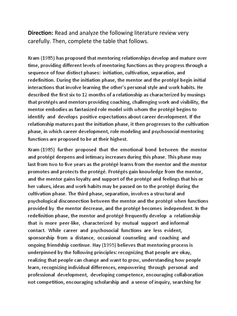 Literature Review Evaluation | PDF | Mentorship | Experience
