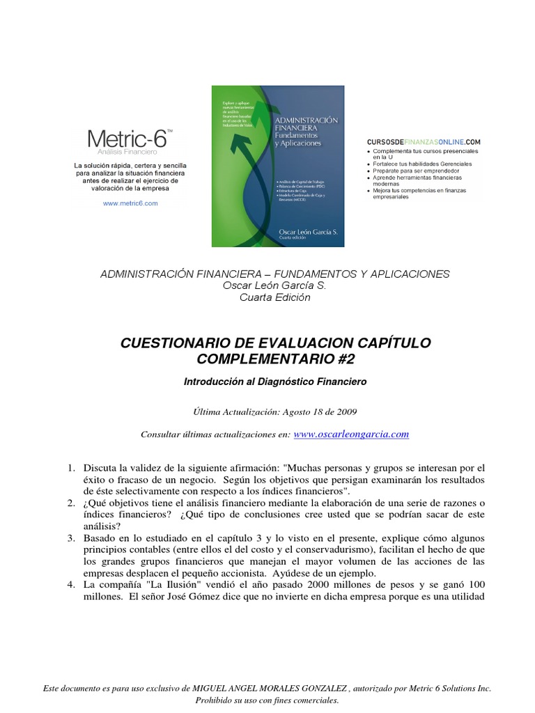 Cuestionarios Complementarios Libro Administracion Financiera Fundamentos y Aplicaciones | PDF ...