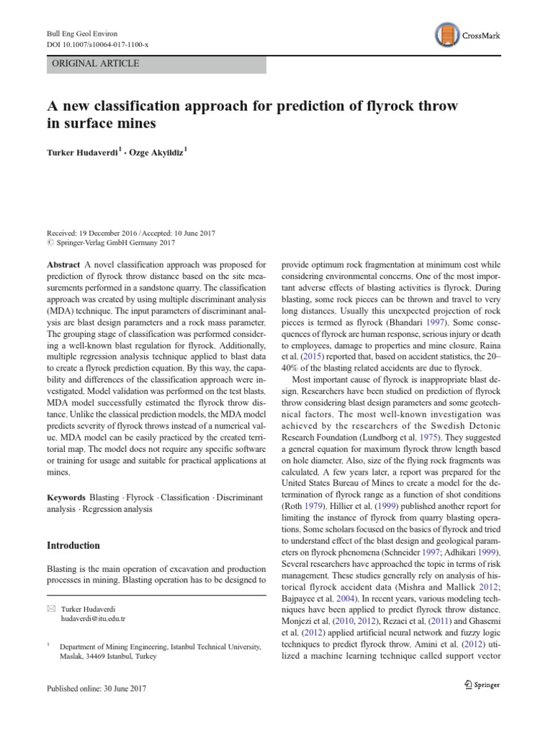 A New Classification Approach For Prediction of Flyrock Throw in Surface Mines | PDF | Errors ...