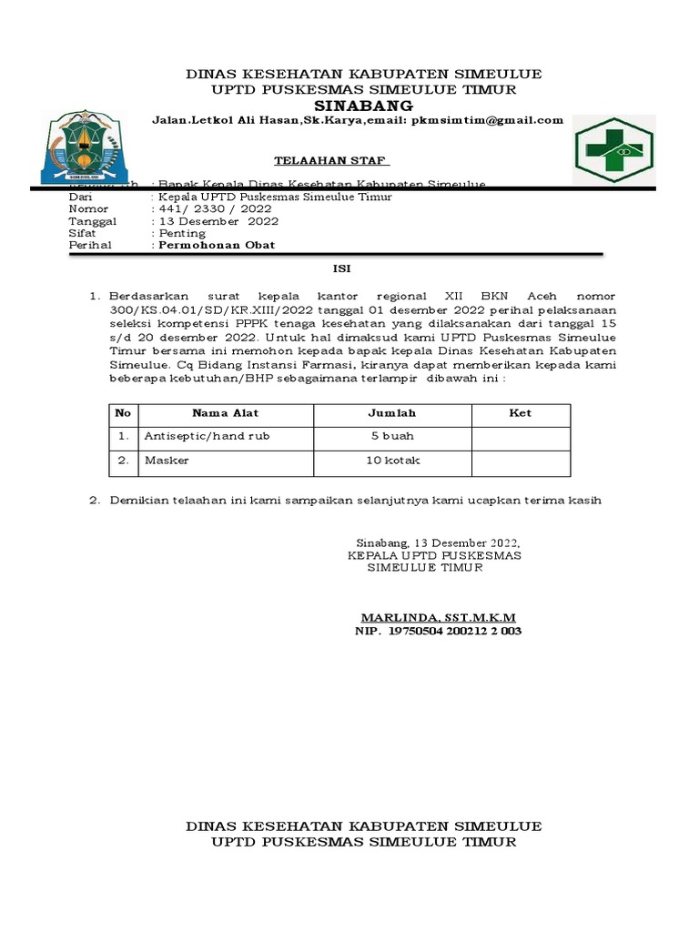Telaahan Staf Permintaan Barang LENI | PDF