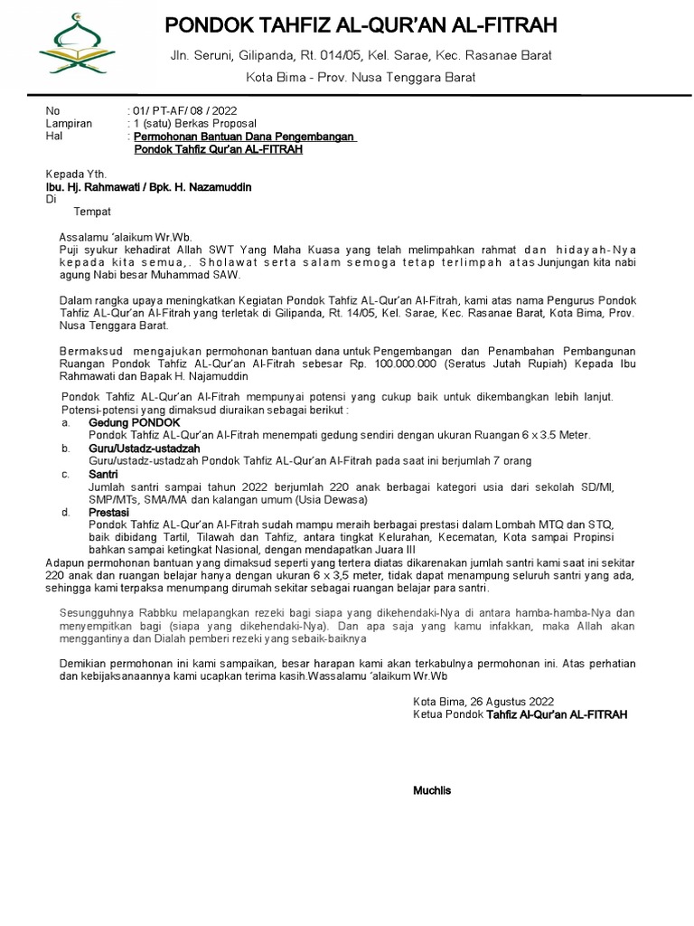 Proposal - Pembangunan - Gedung - TPQ Al-Fitrah | PDF
