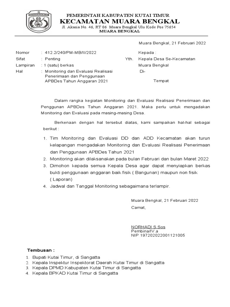 SURAT MONEV 2021 | PDF