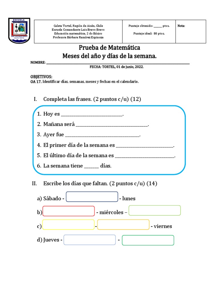 Dias de La Semana y Meses Del Año | PDF | Calendario