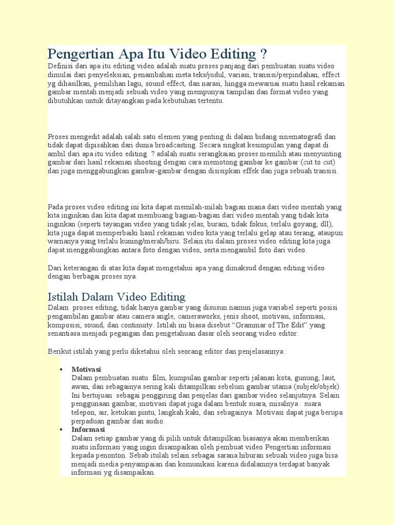 Pengertian Apa Itu Video Editing | PDF