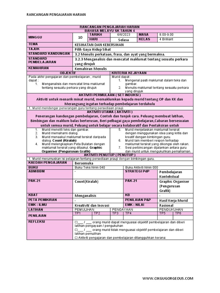 RPH Minggu 10 BM THN 4 by Cikgu Gorgeous | PDF