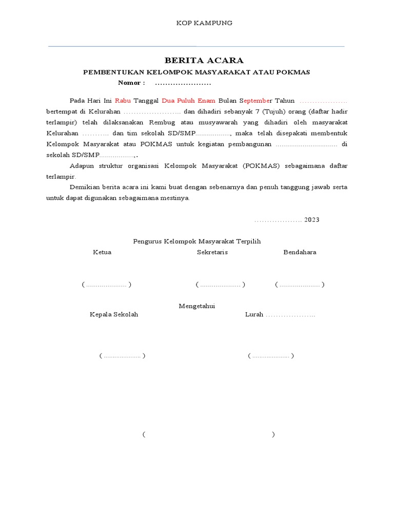 CONTOH berita-acara-pembentukan-pokmas | PDF