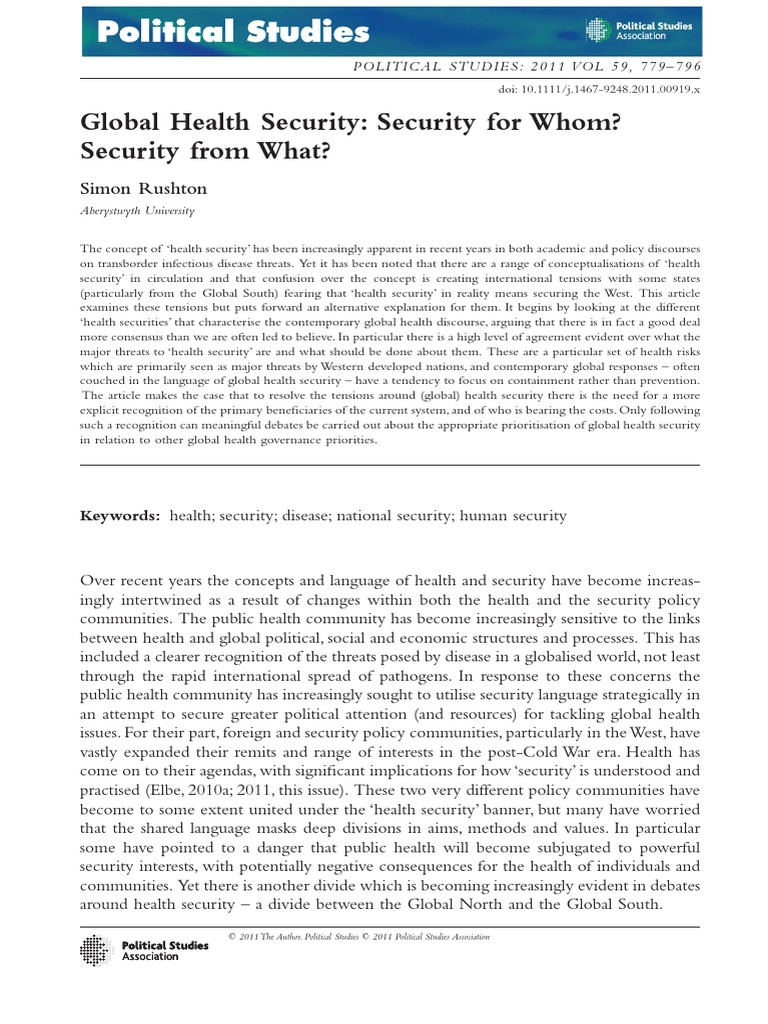 Global Health Security - Security For Whom - Security From What ...