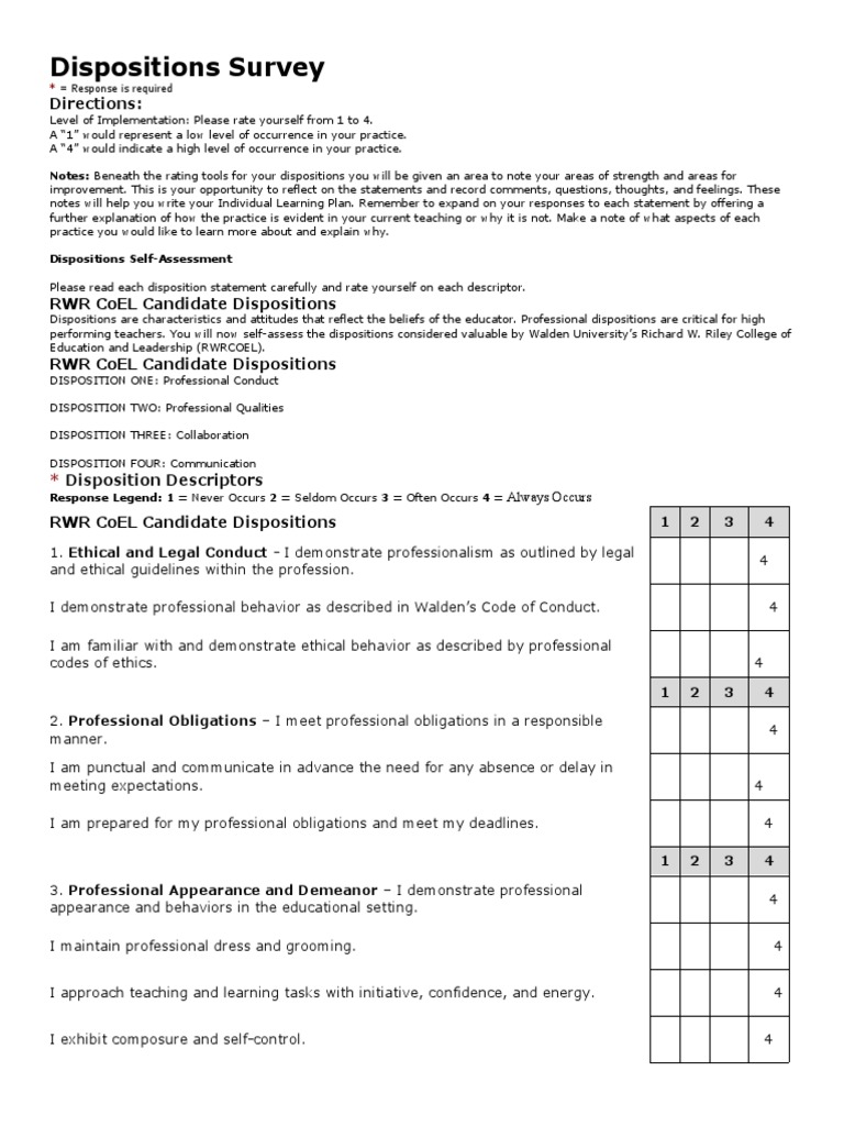 Connor Lewis - Disposition Survey | PDF | Learning | Teachers