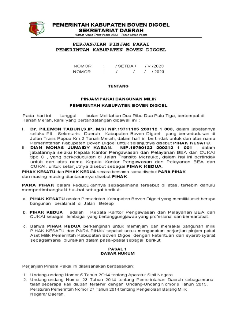 Surat Perjanjian Pinjam Pakai Bangunan Panti Asuhan Tanah Merah | PDF