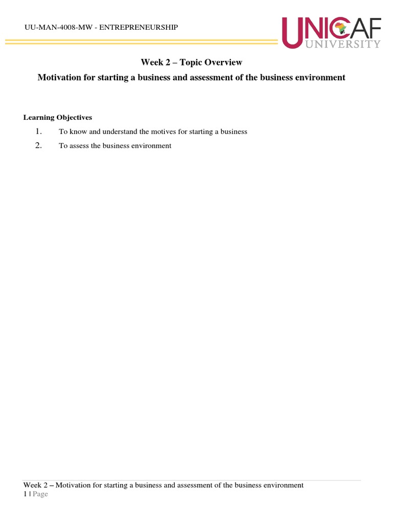 Week 2 - Topic Overview | PDF | Entrepreneurship | Supply Chain