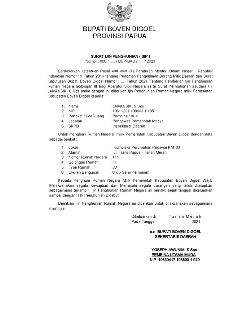 Format Sip Rumah Dinas Contoh | PDF
