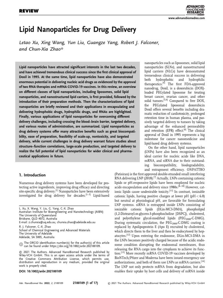 advanced-nanobiomed-research-2021-xu-lipid-nanoparticles-for-drug