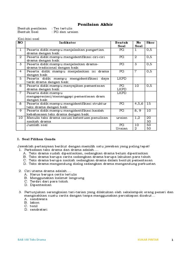 Bindo 8 Bab 8 Teks Drama, Penilaian | PDF