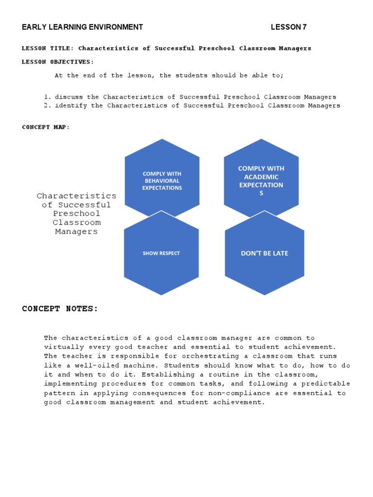 Lesson 7 - Characteristics of Successful Preschool Clasroom Managers ...