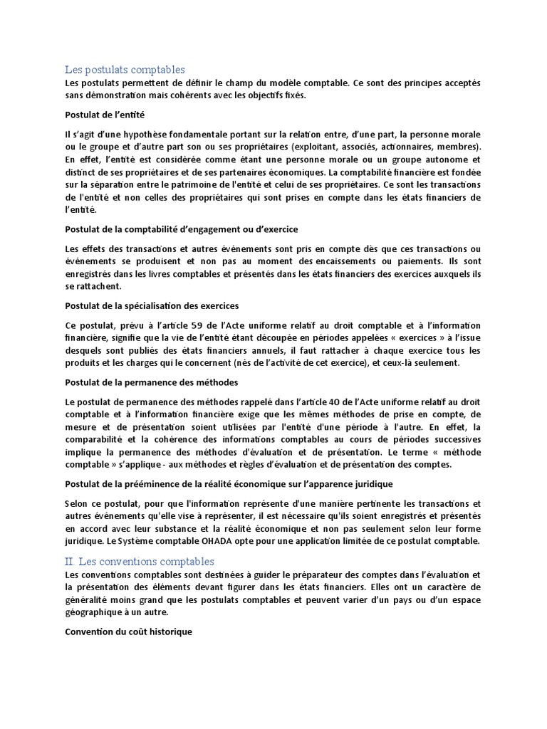 Postulats et conventions comptables | PDF | Comptabilité | Économie