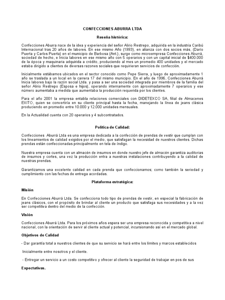 Confecciones Aburra Ltda | PDF | Negocios