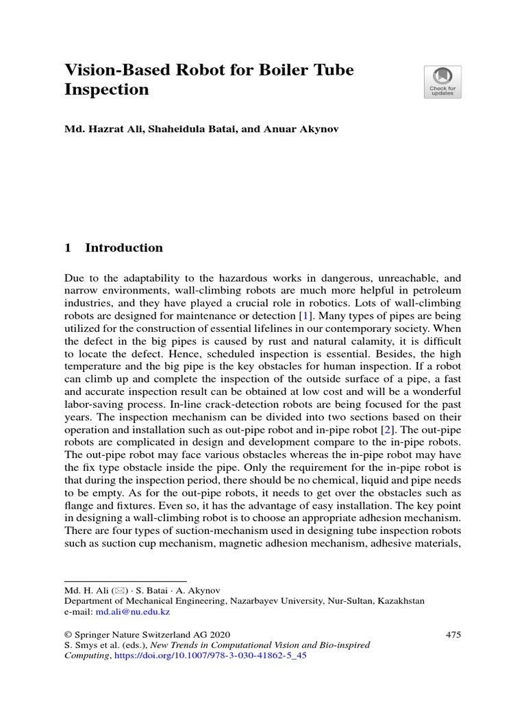 Vision Based Robot For Boiler Tube Inspe | PDF | Robot | Robotics